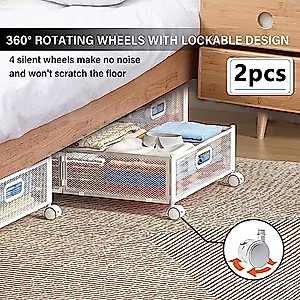 Femococ Under Bed Storage with Wheels, 2 Pack Under Bed Storage Containers Foldable Under Bed Wheeled Storage Space-Saving Solution for Shoes, Clothes & Blankets - White