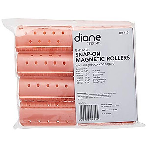 Diane Snap-On Magnetic Rollers Pack of 8 Hair Curlers for Women and Girls, Small, Diameter, Pink, D4719, 8 Count (Pack of 1)