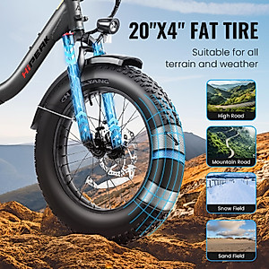 Hipeak Elias Ebike Folding Electric Bike for Adults 750W Speeds Up to 25MPH Large 48V 15Ah Removable Battery 20" x 4.0"Fat Tire Electric Bicycle with Front Dual Suspension,UL2849 Certified