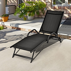 Giantex Lounge Chairs for Outside - Set of 2 Outdoor Chaise Lounge with 5 Adjustable Position, Steel Frame, Patio Loungers, Camping Reclining Chair for Garden, Poolside, Yard Sunbathing Chairs, Black