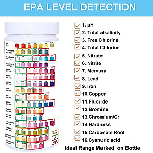 16 in 1 Water Testing Kits for Drinking Swimming Water, Well Water Test Kit for Home Tap Water Quality, Strips Testing Lead Fluoride pH Iron Chlorine Hardness and More (50)
