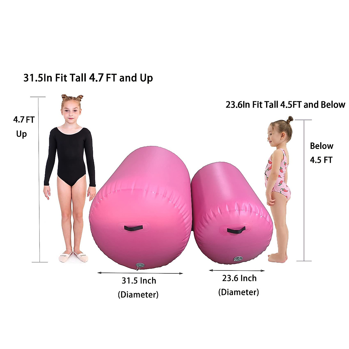 Inflatable Gymnastics Air Track Mat 10ft 13ft 16ft 20ft 4/8 Inch Thickness Tumbling Mat Tumble Track Air Barrel Gymnastics Roller with Electric Air Pump(40x31.5,pink)