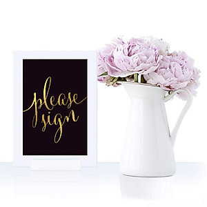 Andaz Press Wedding Framed Party Signs, Black and Metallic Gold Ink, 4x6-inch, Please Sign, Double-Sided, 1-Pack, Includes Frame