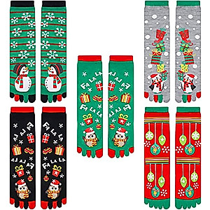Zmart Funny Christmas Toe Socks Women Holiday Socks Christmas Toe Separator Socks Five Toe Socks, 5 Pack Stocking Stuffers Secret Santa Gifts Christmas Gifts