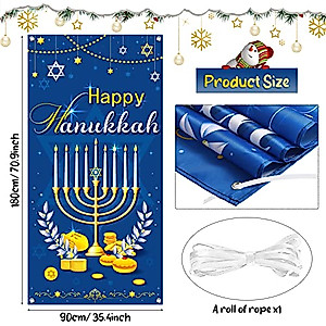 Happy Hanukkah Door Banner Chanukah Door Cover Hanukkah Banner Hanukkah Hanging Welcome Sign Banner Fabric Photography Prop for Jewish Festival Holiday Decorations Hanukkah Party Supplies