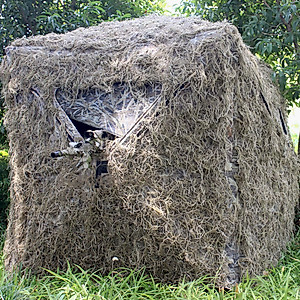 AUSCAMOTEK Scouter Ghillie Ground Blind for 3 Person Deer Hunting with Ghilly Cover