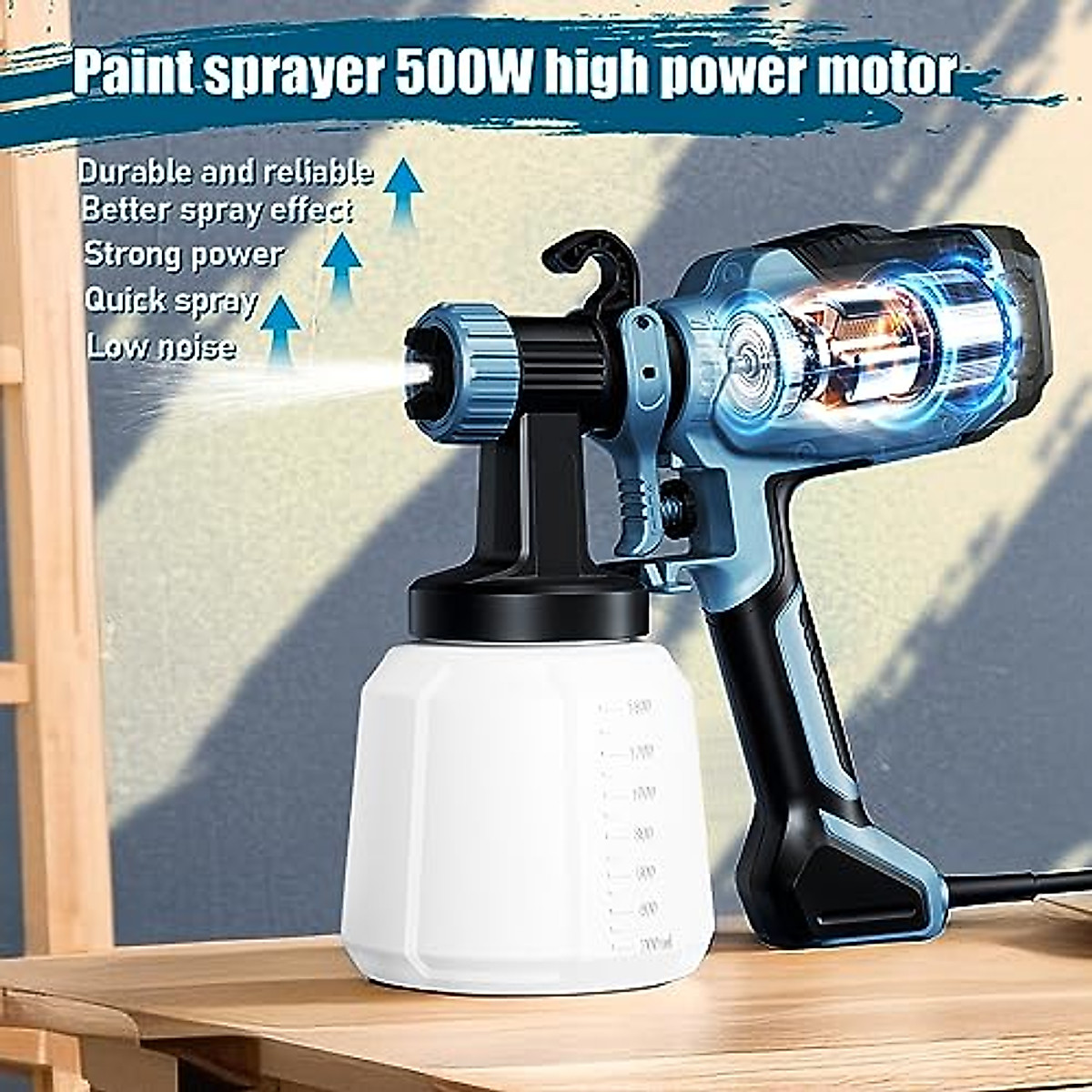 Paint Sprayer, Angseen HVLP Electric Spray Paint Gun with 4 Copper Nozzles & 3 Spray Patterns, Not Easy to Clog, Spray evenly. Paint Sprayers for Home Interior and Exterior, Furniture, Fence, Walls