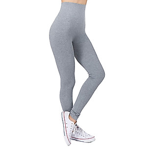 AEKO Women's Yoga Pants Soft Cotton Blend High Waist Workout Leggings (S/M USA 2-6, LHW010N-L.Gry)