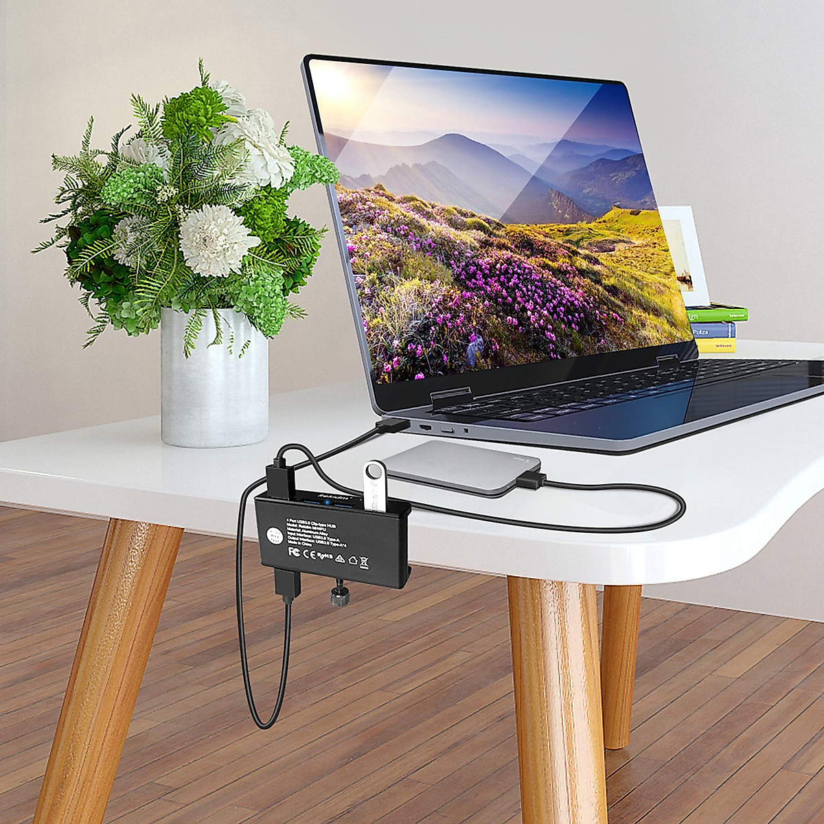 USB Hub 3.0 - Rekidm 4 Port Aluminum USB 3.0 Hub Clamp Design for Desktop, Computer, PC, Table Edge with Durable Adjustable Clip, Compact Space-Saving Mountable Desk USB Hub Fast Speed Transfer