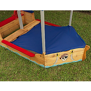 KidKraft Wooden Pirate Sandbox with Canopy, Covered Children's Sandbox, Outdoor Furniture - Blue & Red, Gift for Ages 3-8