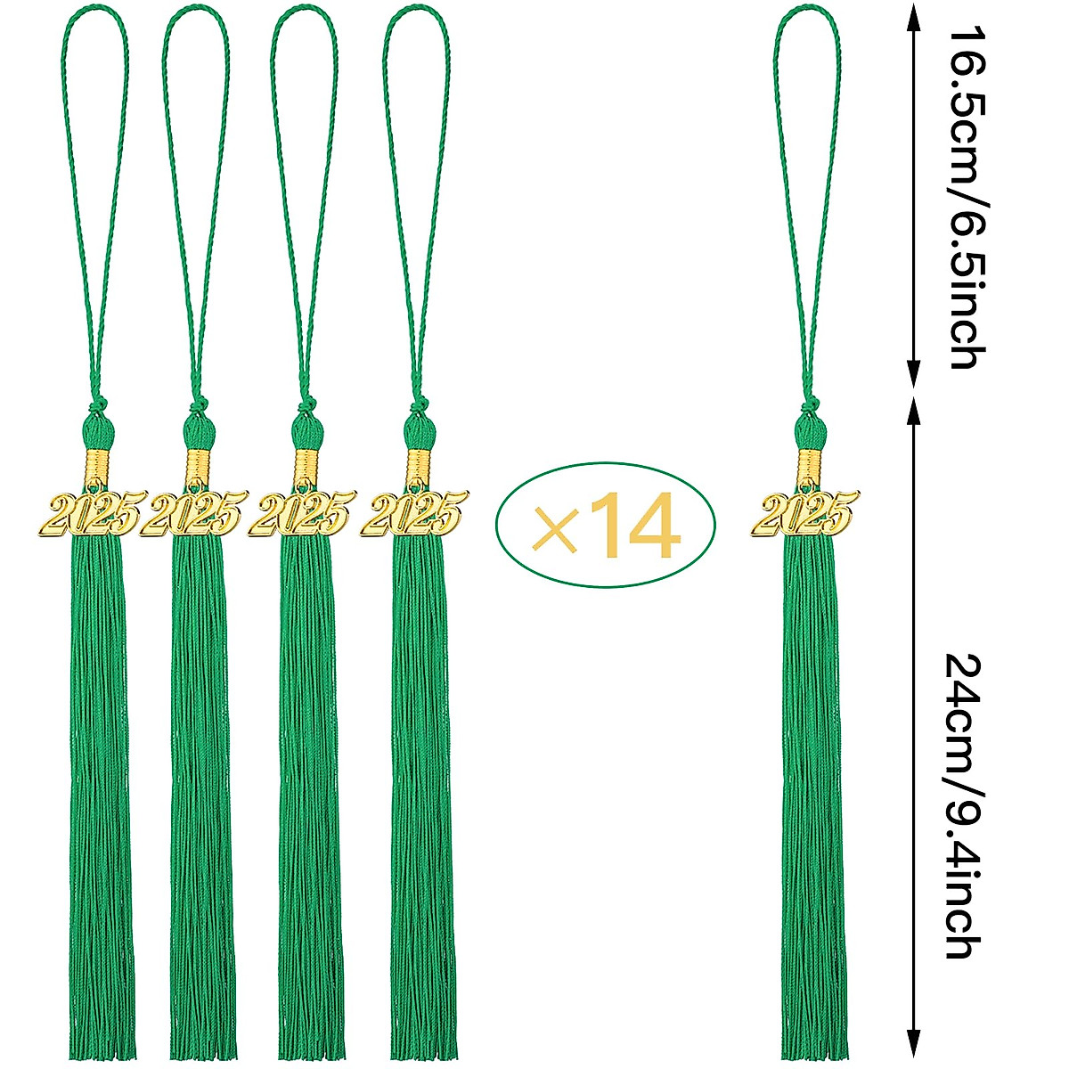 Yaomiao 14 Pieces 2025 Year Charm Graduation Tassel Academic Graduation Hat Tassel with Decoration for Graduates Ceremonies Parties Accessories(Green)
