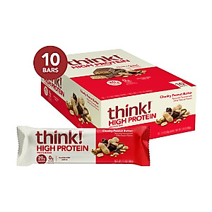 think! Protein Bars, High Protein Snacks, Gluten Free, Kosher Friendly, Chunky Peanut Butter, Nutrition Bars, 2.1 Oz per Bar, 10 Count (Packaging May Vary)