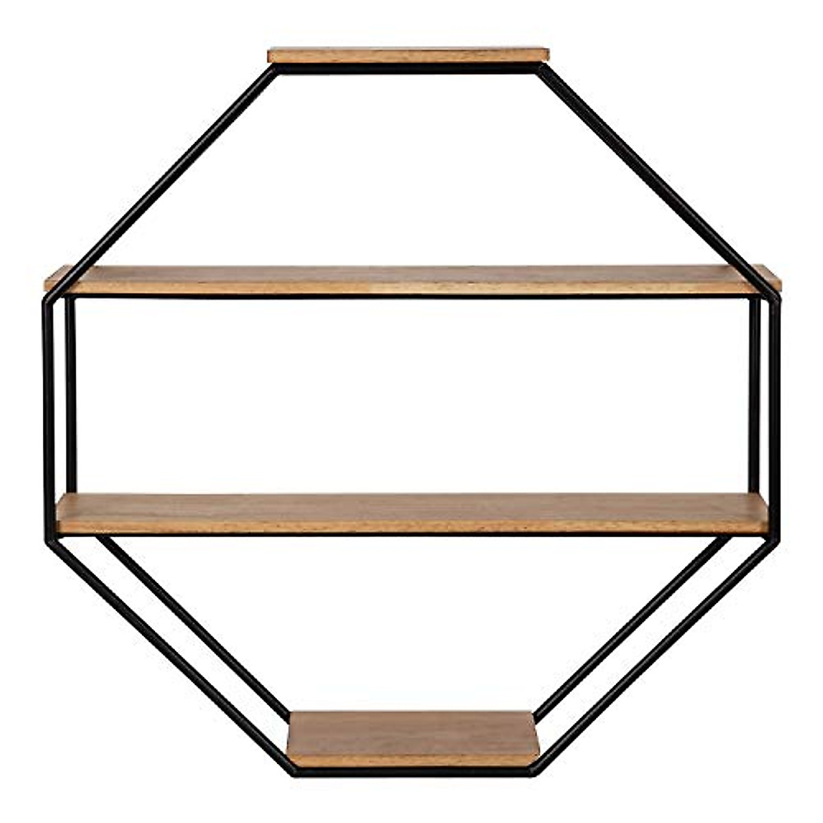 Kate and Laurel Lintz Farmhouse Octagon Wall Shelf, 24 x 24, Rustic Brown and Black, Modern 4-Tier Geometric Shelves for Wall