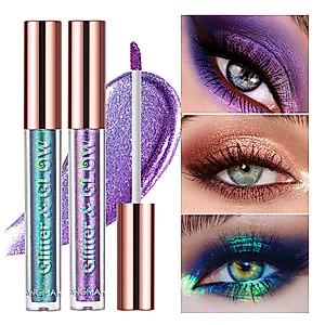 10 Colors Glitter Pearl Liquid Eyeshadow Waterproof Metallic Diamond Shimmer Eye Shadow Set Smudge-proof Shiny Eye Pigment Quick-Drying Sparkling Eye Shadow Naked Smokey Eye Looks Makeup