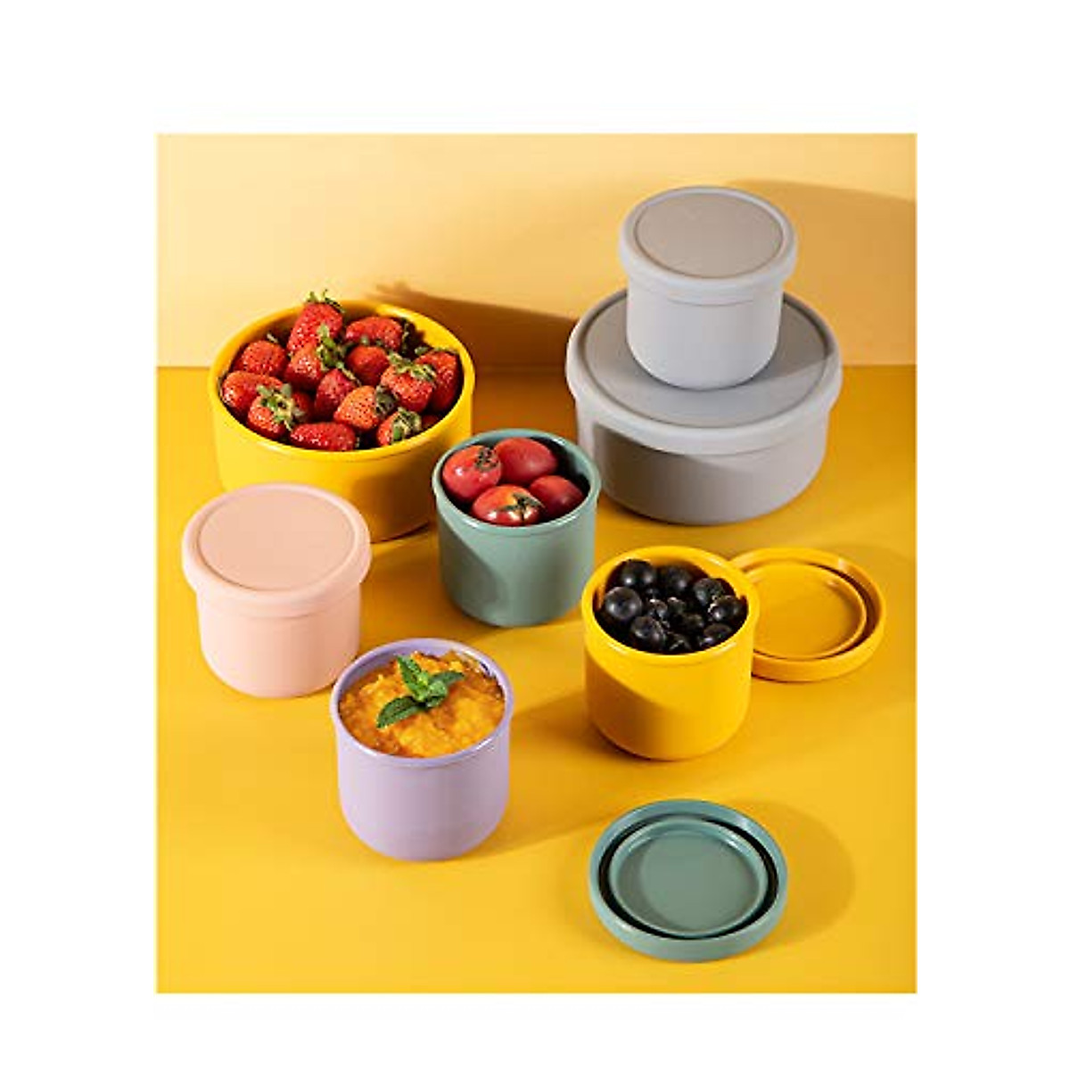 Mini Silicone Bowl Silicone Cup with Lids for Dessert,Fruit,Snack,Candy,Coffee,Small Silicone Bento Box Microwave Freezer Safe Portable Food Storage Container(grey)