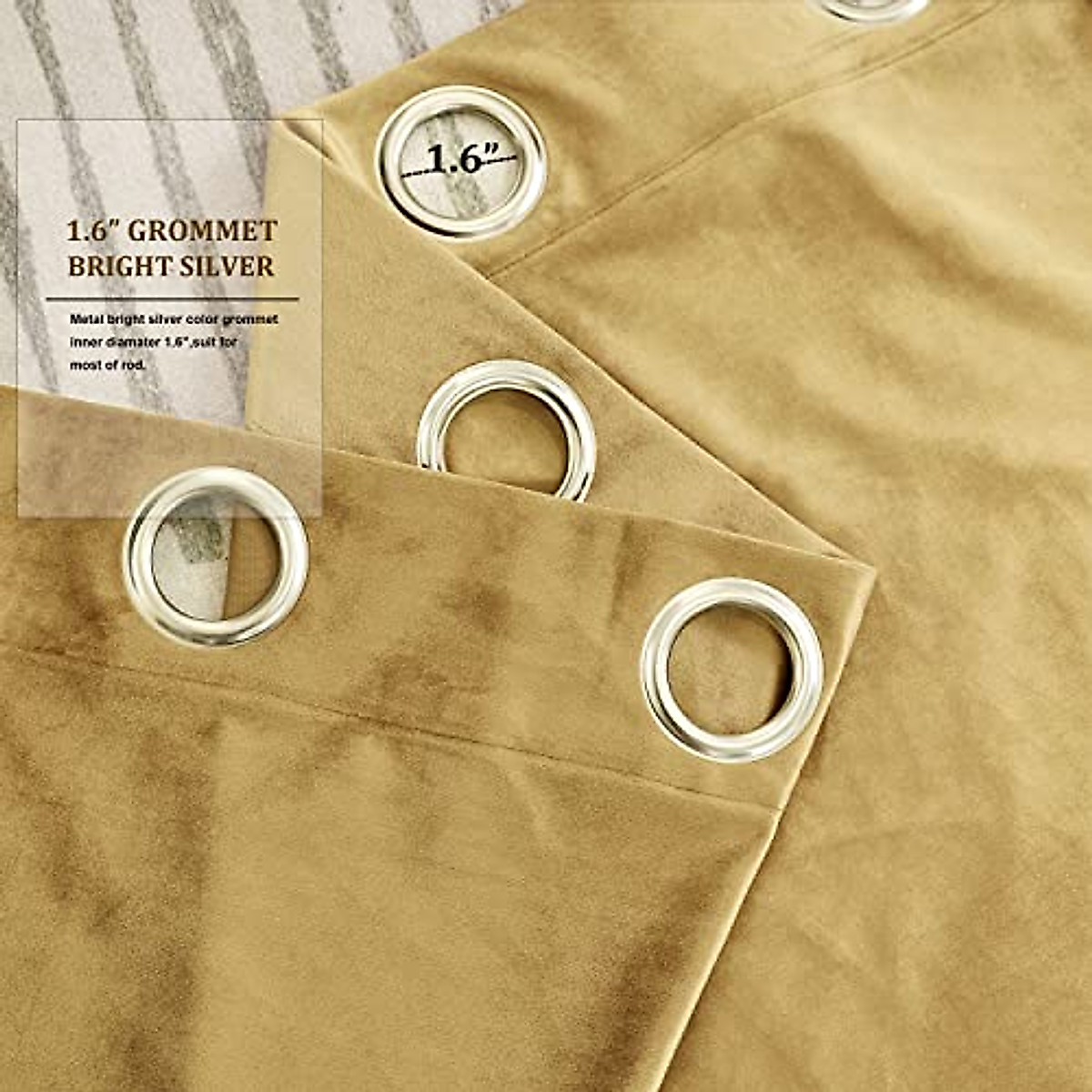 BULBUL Velvet Gold Curtains 84 inch Length- Living Room Blackout Thermal Window Drapes Darkening Decor Grommet Curtains for Bedroom Set of 2 Panels