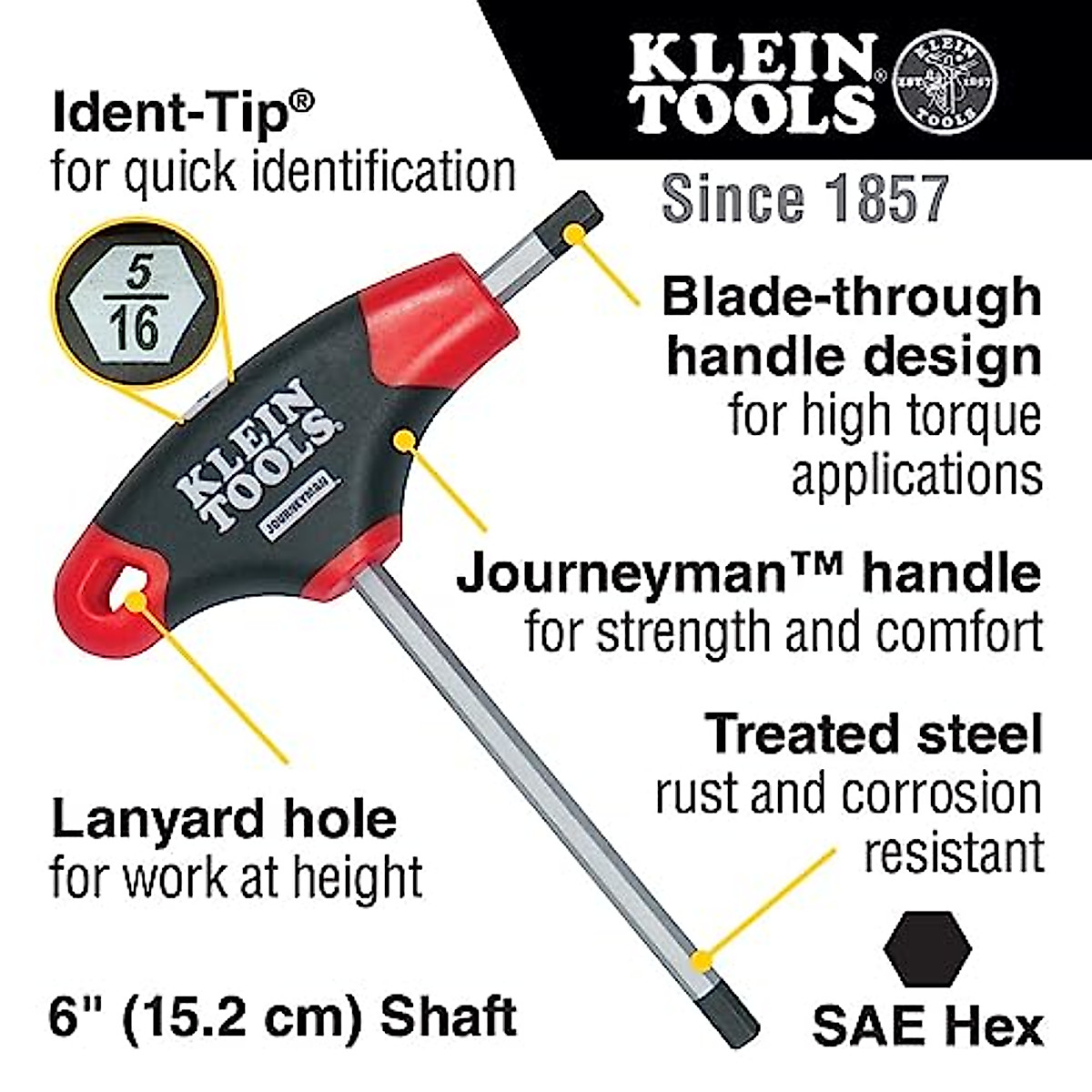 Klein Tools JTH610E T-Handle Hex Key Set, SAE Inch Sizes Allen Wrench Set with 6-Inch Blades, Stand Included, 10-Piece