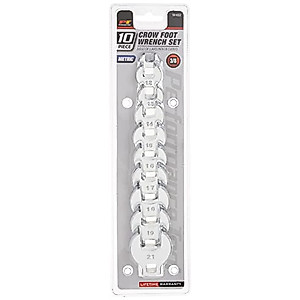 Performance Tool W452 10-Piece Metric Open End Crowfoot Wrench Set,Silver