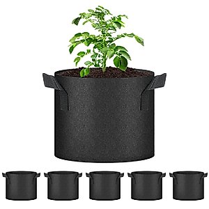 HealSmart Plant Grow Bags 5 Gallon, Tomoato Planter Pots 5-Pack with Handles, Aeration Nonwoven Fabric, Heavy Duty Gardening Planter for Vegetable, Herbs and Flowers, Black