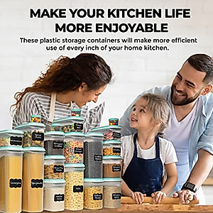 Shazo LARGEST Set of 40 Pc Food Storage Containers (20 Container Set) Airtight Dry Food Space Saver w Interchangeable Lid, Labels + Marker - One Lid Fits All - Reusable