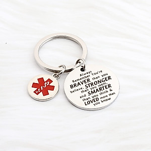 FUSTMW Emergency Gift Emergency Keychain Emergency Medical Jewelry Emergency Graduation Gifts You are Braver Stronger Smarter Than You Think Paramedic Inspiration Gifts (silver)