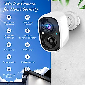 Smmvinnr Security Camera Wireless Outdoor, Wireless Outdoor Camera, Battery Powered Cameras for Home Security, 1080P Color Night Vision, 2-Way Talk, AI Motion Detection, Spotlight, IP65 Waterproof