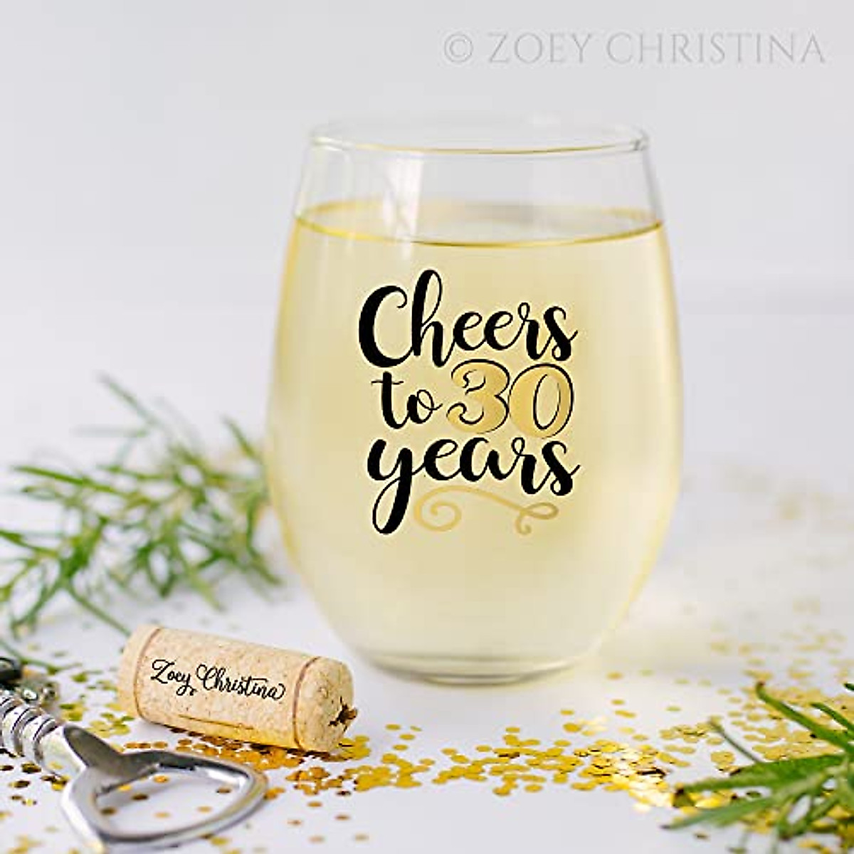 Cheers to 30 Years Large Stemless Wine Glass 30th Birthday Party Gift for Her Table Decor 0012