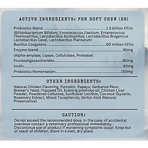 Primal Nutrition Probiotics for Dogs - Digestive Enzymes for Gut Flora, Digestive Health, Diarrhea & Bowel Support - Dog Supplement Soft Chew for Pet Immune System - Chicken