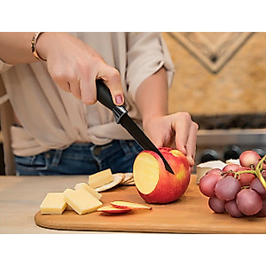 Luxhomewares 6 Piece Knife Set | 5 Beautiful Black Titanium Knives with Block Sharp Kitchen Sets Multiple Size, All Purpose 8 inch Chef, Bread, & Carving Utility Paring