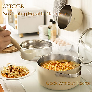 Cyrder Dutch Oven Pot with Lid - Non Toxic, PTFE & PFOA Free - 5-Ply 18/10 Stainless Steel - Oven Safe & Stovetop Agnostic - 5.5 qt 9.5" Cream