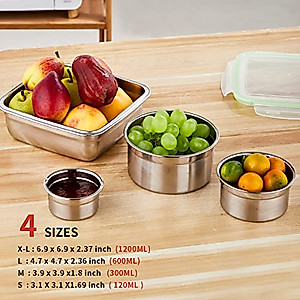 JUANALINE Stainless Steel Food Containers/Bento Lunch Box/Food Storage-Set of 4, 120ML,300ML, 600ML and 1.2L, Leakproof, BPA Free, Portion Control, LT. Green