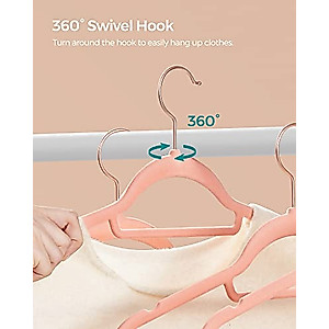 SONGMICS Velvet Hangers, Set of 30 Clothes Hanger with Rose Gold Swivel Hook, Non-Slip, and Space-Saving, 0.2-Inch Thick, 17.1-Inch Long for Coat, Shirt, Dress, Pants, Tie, Light Pink UCRF21PK30