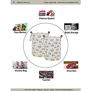 ONOEV 2 Pack Round Fabric Storage Bin,Decorative Basket,Organizer Basket with Handles,for Clothes Storage,books and sundries (2 Pack rainbow)