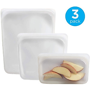 Stasher Reusable Silicone Food Bag, Sandwich Bag, Snack Bag and 1/2 Gallon Bag, Sous Vide Bag, Storage Bag (Clear, 3 Pack)