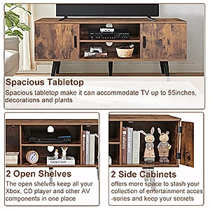 Iwell Mid-Century Modern TV Stand for 55 Inch TV, Entertainment Center TV Console with 2 Storage Cabinet and Shelves, TV Stand for Living Room/Bedroom, Rustic Brown