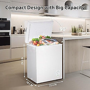 Lifeplus Chest Freezer, 3.5 Cubic Feet Small Deep Freezers Mini Freezer Freestanding Top Door Freezer with Removable Storage Basket, 7 Temperature Control Energy Saving for Home Kitchen Office, White