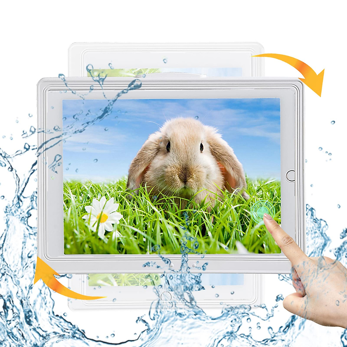 ABHILWY Shower Tablet Holder Waterproof Compatible with Ipad, Wall Mounted Bathroom Tablet Case Rotation, Adhesive Touchable Cradle with Glass Mirror Anti-Fog Screen for Kitchen 11 inches White