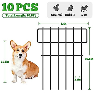 Animal Barrier Dog Fence Outdoor - 10 Pack No Dig Fence for Dogs Rabbit Pet Outside Use, Garden Fence Animal Barrier Fence, Metal Fencing Panel, 17 in(H) X 10.83 Ft(L)