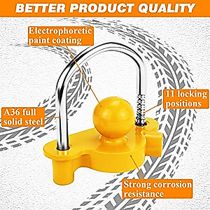 Funmit Trailer Lock Universal Coupler Ball Lock Fits 1-7/8", 2", and 2-5/16" Couplers, Boat Camper Accessories for Travel Trailers Adjustable Heavy-Duty Steel Hitch Lock Yellow