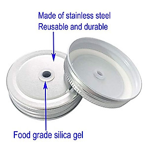 Luckkyme Mason Jar Lids, 20 Pieces Bottle Cap with Straw Hole/Silicone Rings Compatible with Mason Jar