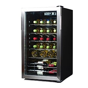 BLACK+DECKER Wine Cooler Refrigerator, 26 Bottle Compressor Cooling Wine Fridge with Blue Light & LED Display, Freestanding Wine Cooler, BD61536