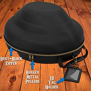 CASEMATIX Cowboy Hat Box and Portable Cowboy Hat Storage for Brims Up To 4.75" - Hard Shell Cowboy Hat Case with Carry Strap, ID Slot and Foam Insert for Dipping Brims