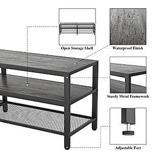 Unikito TV Stand for 65 70 inch TV, Two-color Industrial Entertainment Center TV Console, Long 63" TV Table with 3 Tiers Open Storage Shelves for Living Room Bedroom, Rustic Brown and Gray Oak