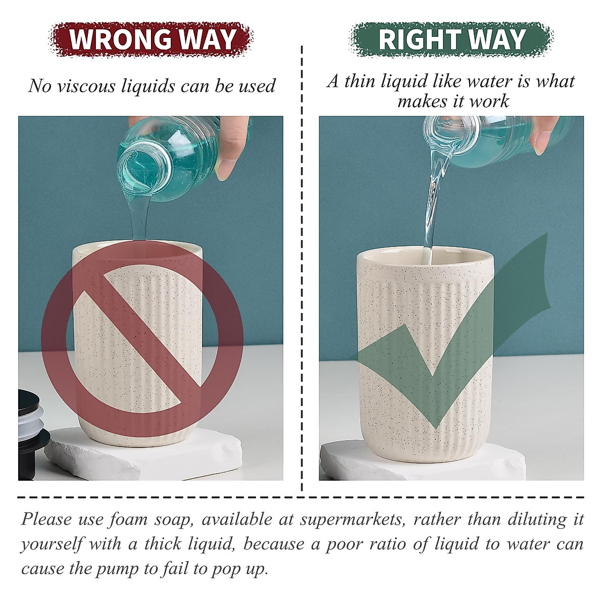 BosilunLife Foam Hand Soap Dispenser - Ceramic Foaming Soap Dispenser for Bathroom 12oz Refillable Liquid Lotion Soap Dispenser with Rust-Proof Foaming Pump for Countertop