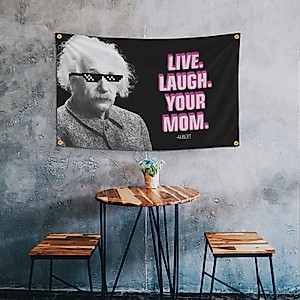 KIPMASY Funny Flags for Live Laugh Your Mom Flag Room 3x5 Feet Banner Cool Tapestry Man Cave Wall Decor with Brass Grommets College Dorm Room(012) Black