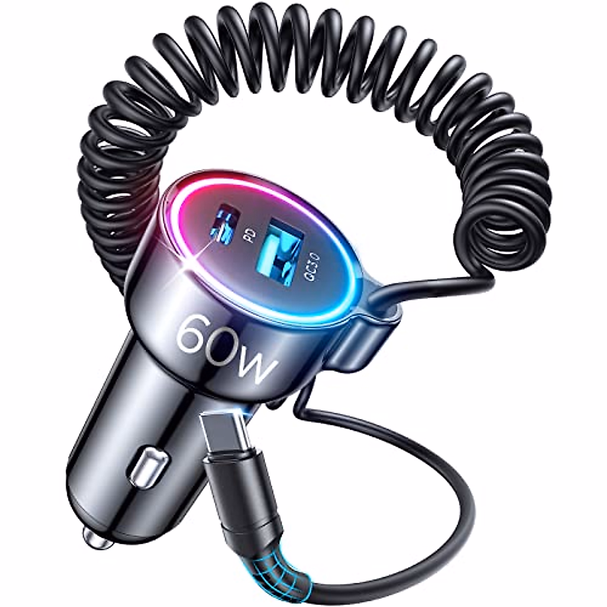 USB C Car Charger, 60W Super Fast Car Charger Dual PD 30W& QC3.0 Car Charger Adapter with 5ft Super Fast Type C Cable for Samsung Galaxy S22/21/Google Pixel/Moto/LG/Android, iPad Pro