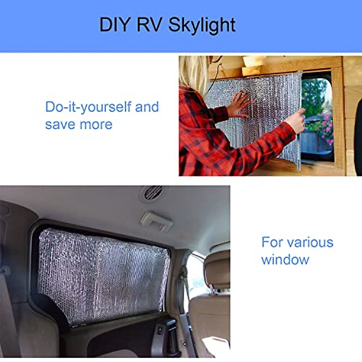 ZRNIDIYR RV Door Window Shade RV Skylight Cover, DIY RV Window Insulation RV Skylight Shade Bubble Reflective Shield for Car RV 59in x 118in