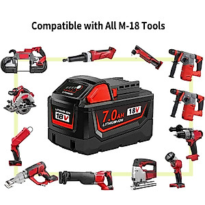 Kulatiom 2 Packs 18V 7000mAh Replacement Battery for Milw M-18 Battery Pack Compatible with Milw M-18 7.0Ah Lithium Battery 48-11-1890,48-11-1850, 48-11-1828, 48-11-1820,48-11-1815 Cordless Tools