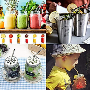 Hoshen 7-Piece Purple Stainless Steel Straw Spoon Set, 8.5 Inch Reusable Straw, With Carrying Case (3 Straws/2 Straws Spoon/2 Brushes)