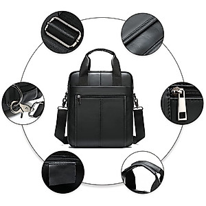 ND Genuine Leather Shoulder Messenger Bag for Men Adjustable Shoulders Sling Crossbody Bags for Travel Work Business Handbag (Black)